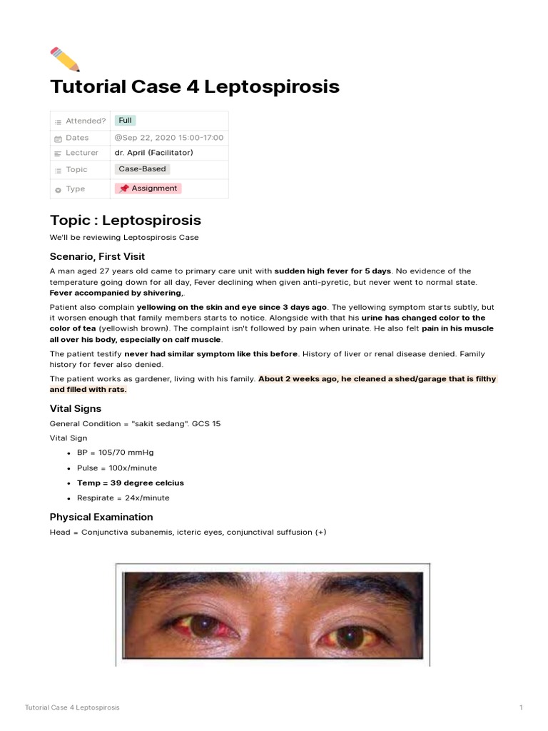 Tutorial Case 4 Leptospirosis | PDF | Medicine | Health Sciences