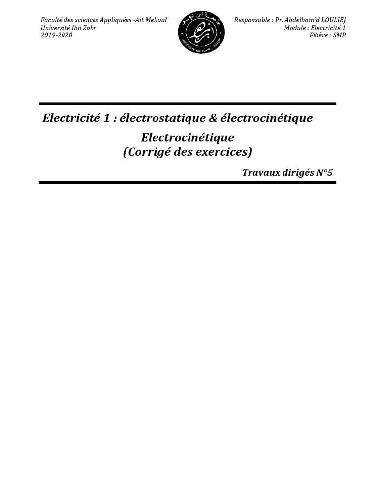 Electrostatique Serie 5 Solution | PDF | Tension électrique ...