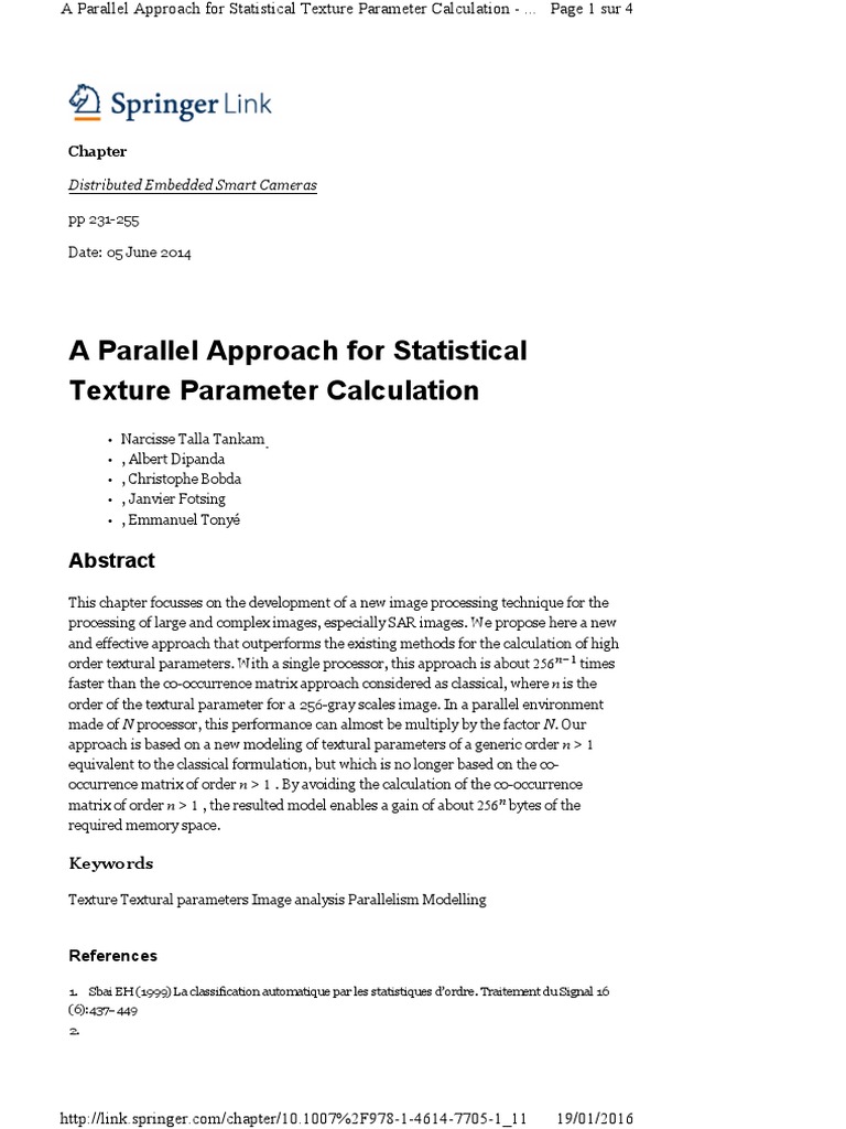 A Parallel Approach For Statistical Texture Parameter Calculation | PDF | Books | Computing