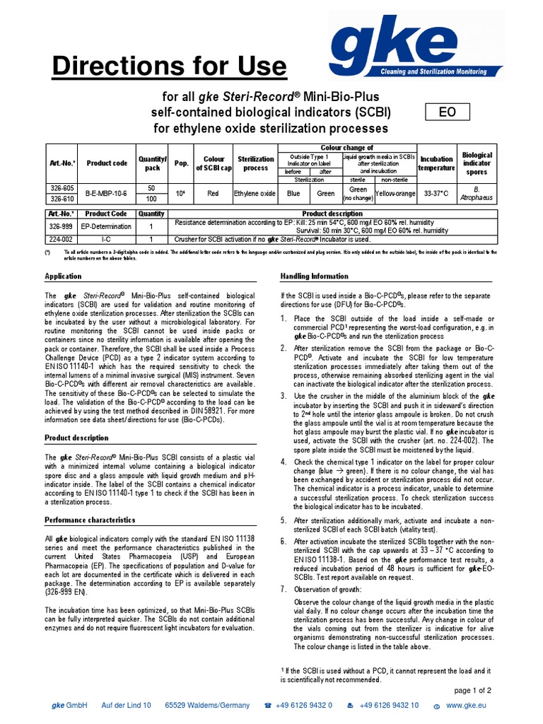 EO Mini-Bio-Plus SCBI | Download Free PDF | Sterilization (Microbiology ...