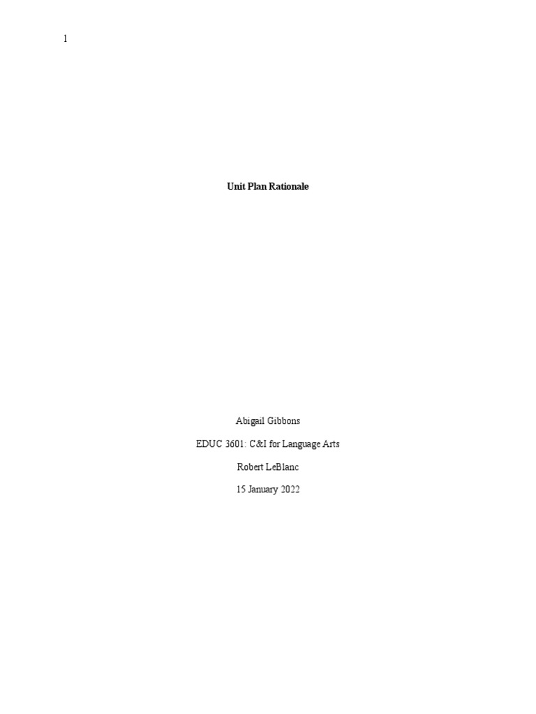Unit Plan Rationale - Abigail Gibbons | PDF | Educational Assessment ...