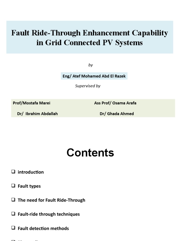 Fault Ride-Through Enhancement Capability in Grid Connected PV Systems ...