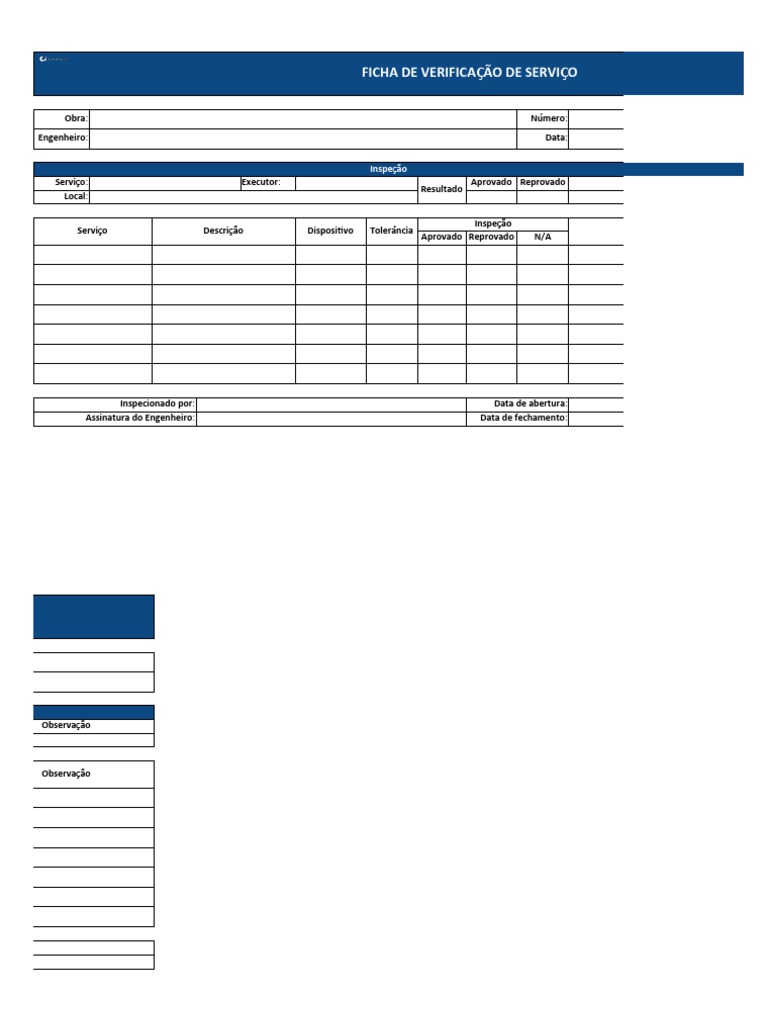 MODELO FVS (Ficha de Verificação de Serviço) | PDF