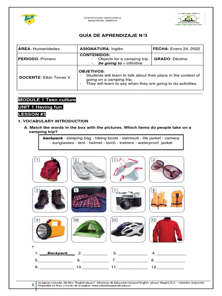 Guía De Aprendizaje N 3 Inglés Grado 10 Primer Periodo Pdf