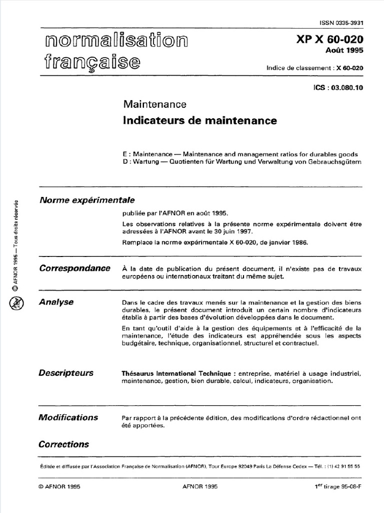 Fdocuments - in Nfx60020 Indicateurs de Maintenance | PDF