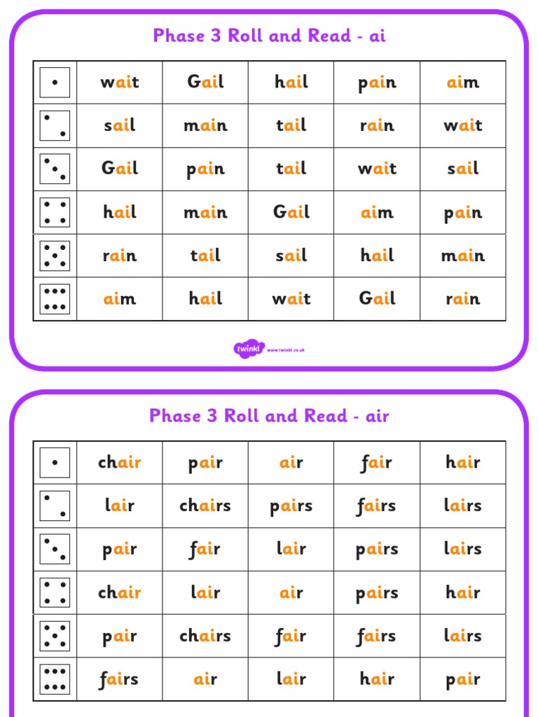T L 4057 Phase 3 Vowel Phoneme Roll and Read Pack | PDF | Language Arts ...