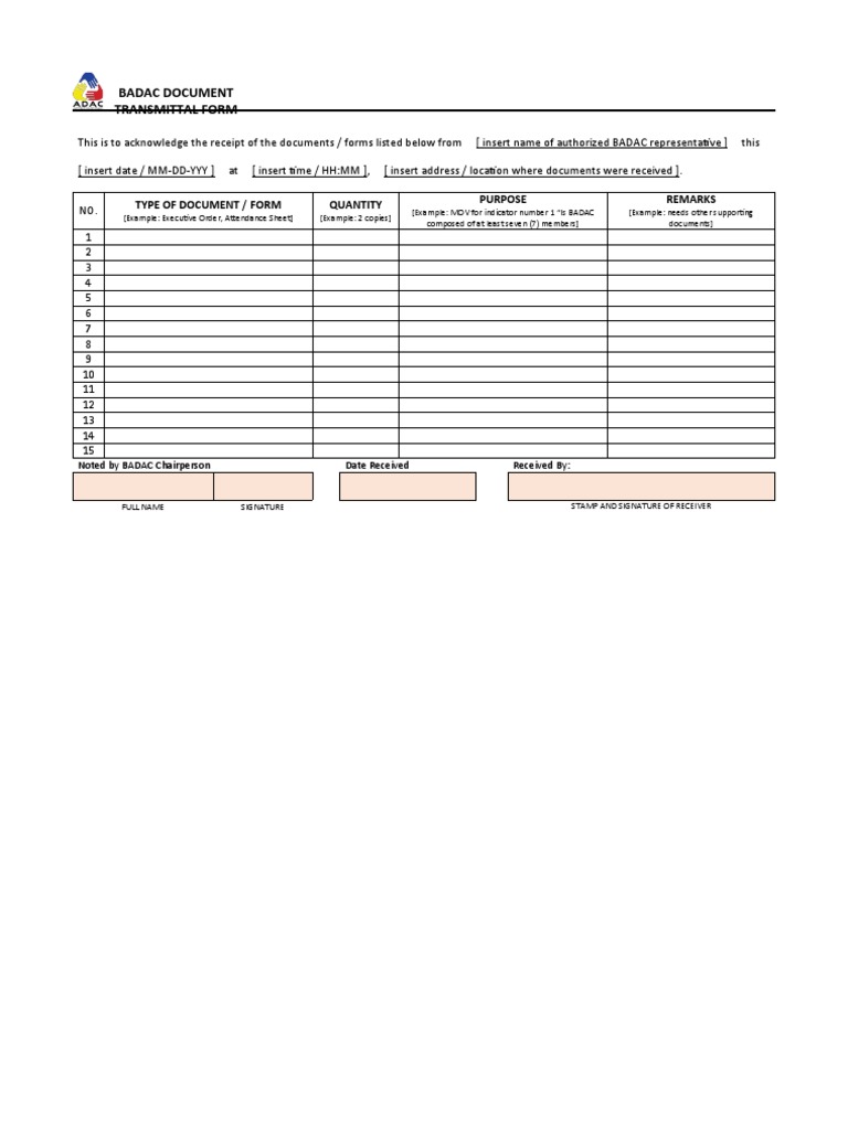 BADAC FORM - Document Transmittal Form | PDF