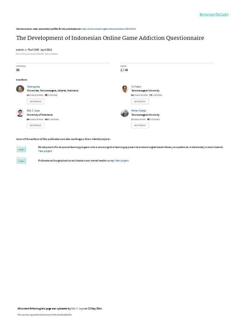 The Development of Indonesian Online Game Addiction Questionnaire | PDF ...