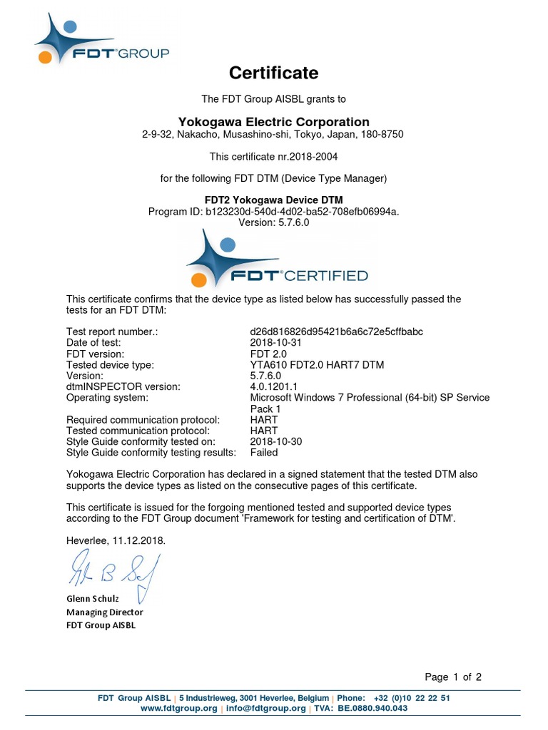 Certificate: Yokogawa Electric Corporation | PDF | Windows 7 | Computer ...
