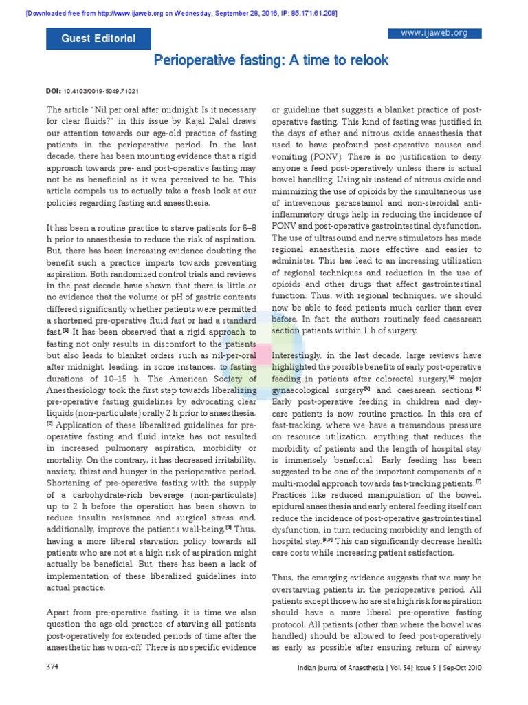 Perioperative Fasting: A Time To Relook: Guest Editorial | PDF ...