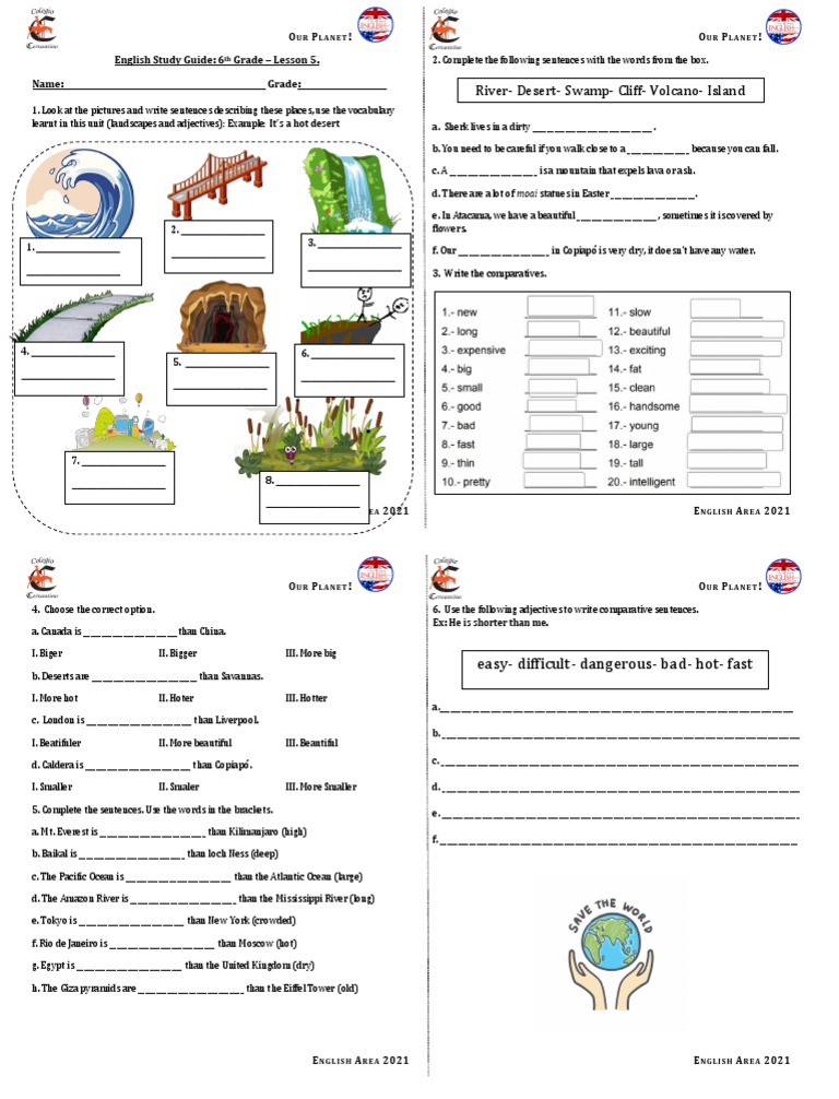 Landscapes Vocabulary Worksheet | PDF | Earth Sciences | Volcanology