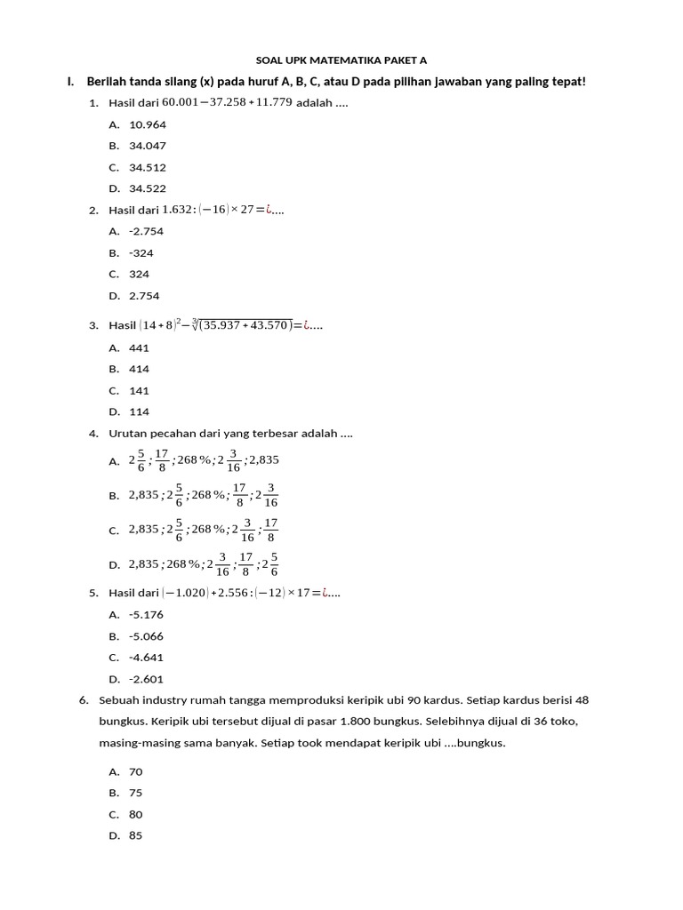 Soal Upk Matematika Paket A | PDF
