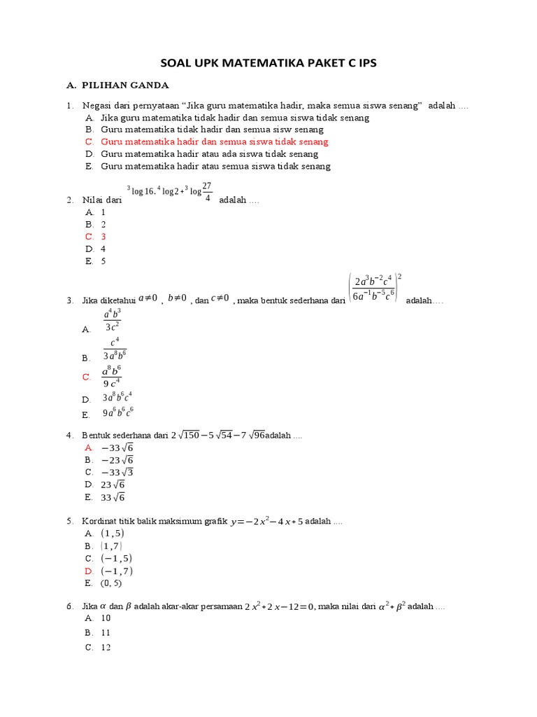 Soal Upk Matematika Paket C Ips | PDF