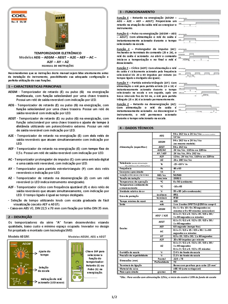 Manual de Instrucoes - AEG AEGM AEGT A2E AEF AC A2F AY AZ - r8.jpg | PDF | Relé | Cronômetro