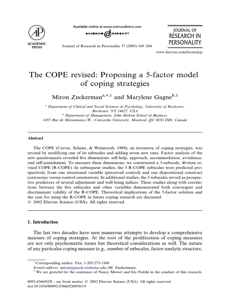 Proposing a 5-Factor Model of Coping Strategies: A Revised Version of ...