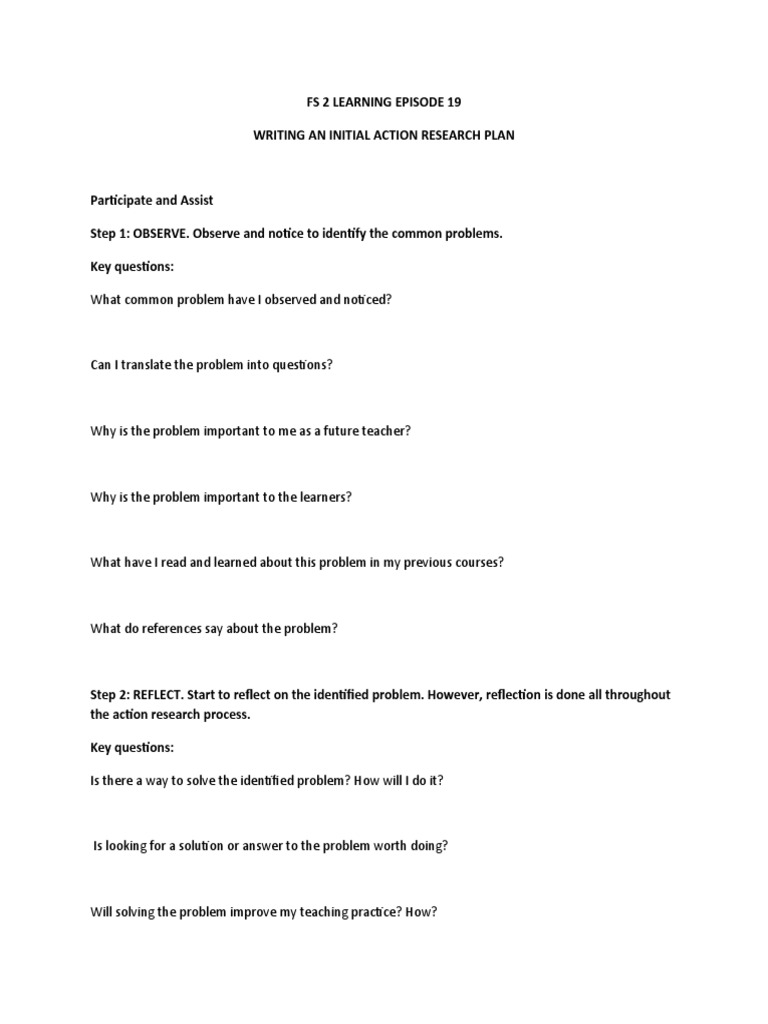 FS2 Episode 19: Action Research Plan | PDF | Learning | Action Research
