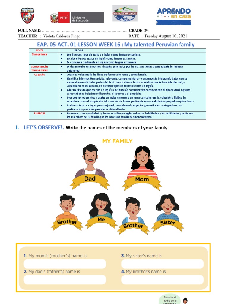 Mi familia peruana talentosa en inglés | PDF | Comunicación humana ...