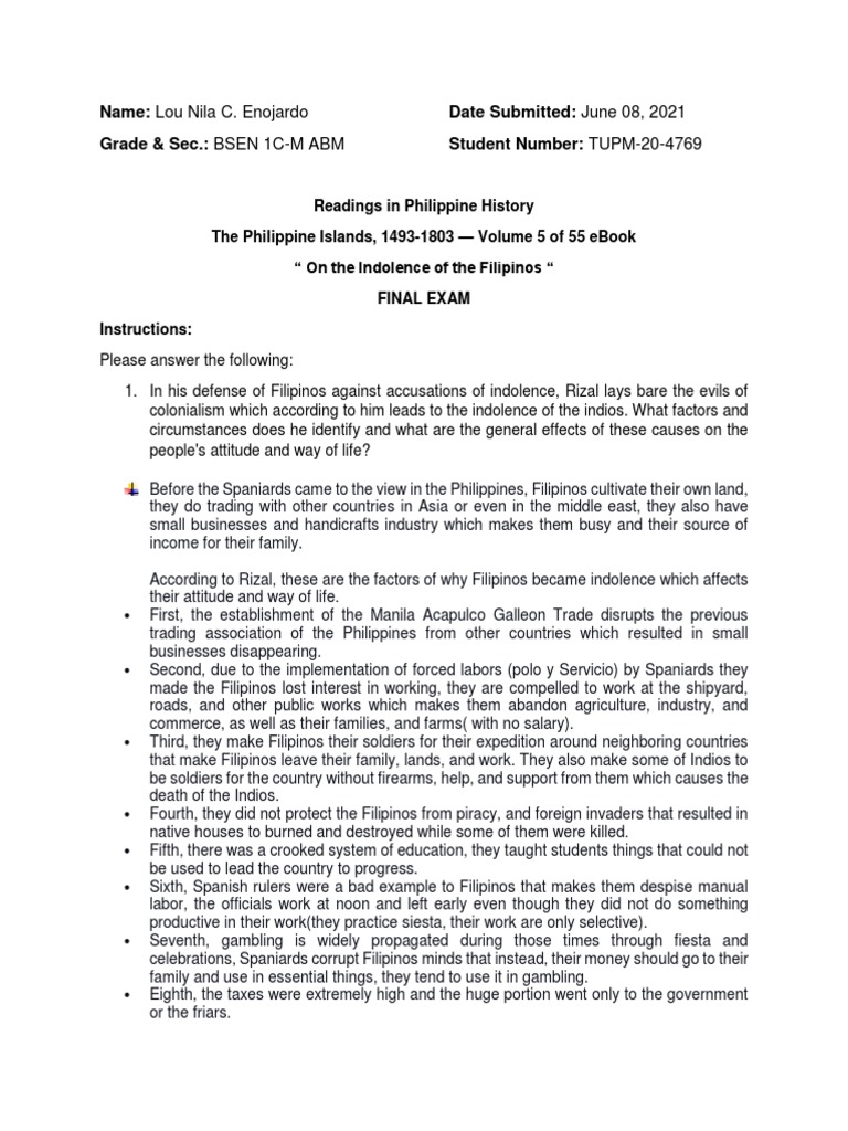 The Indolence of The Filipino | PDF | Philippines | Poverty
