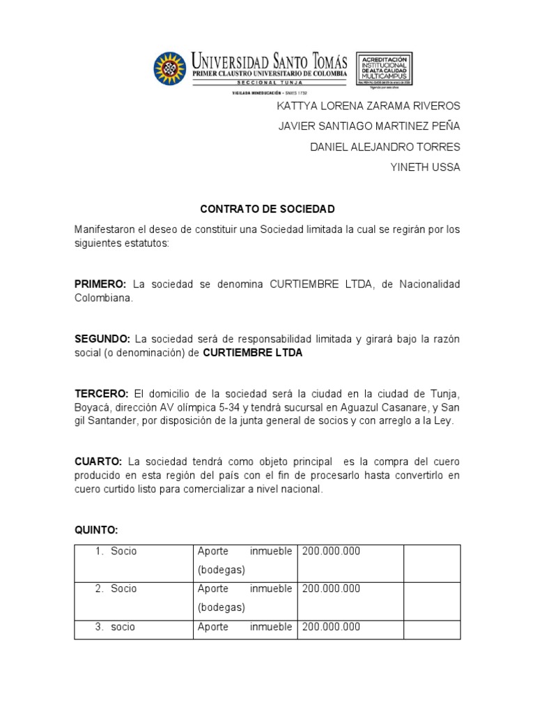Contrato de Sociedad | PDF | Sociedad de responsabilidad limitada | Economias