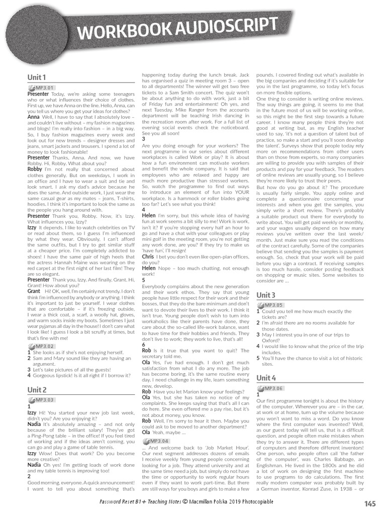 Workbook Audioscript: Unit 1 | PDF | Cyberbullying