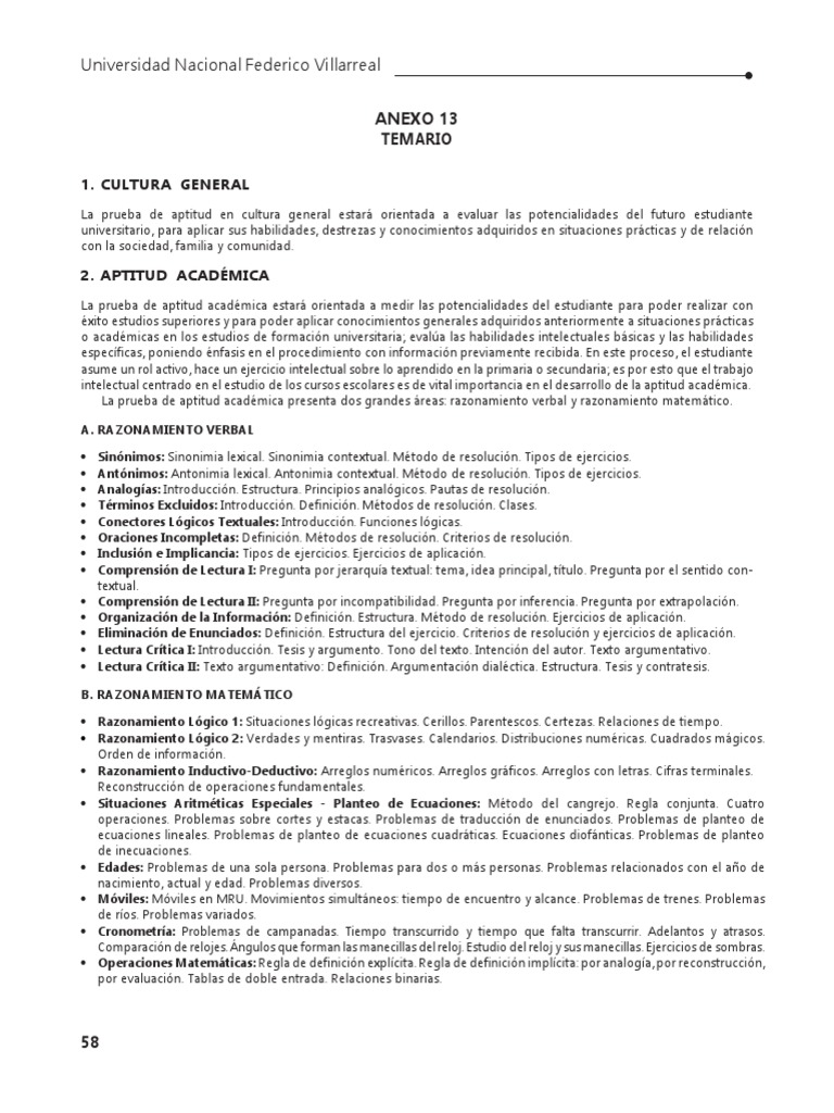 Temario Admision Pregrado 2022 | PDF