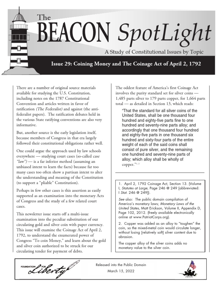 Coining Money and The Coinage Act of 1792 | PDF