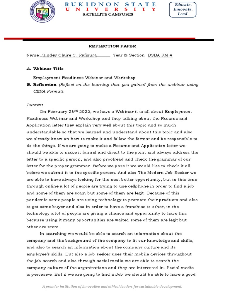 Webinar Reflection Paper | PDF | Résumé | Learning