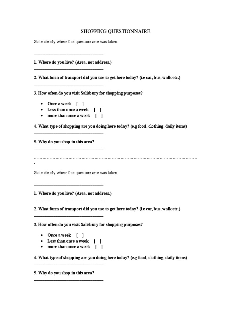 Shopping Questionnaire | PDF