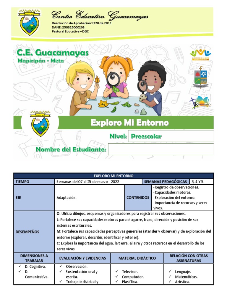 Preescolar Exploro Mi Entorno S. 3,4,5 | PDF | Aprendizaje | Cognición