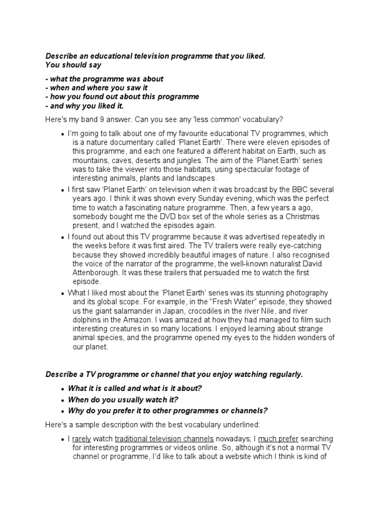 Describe An Educational Television Programme That You Liked | PDF ...