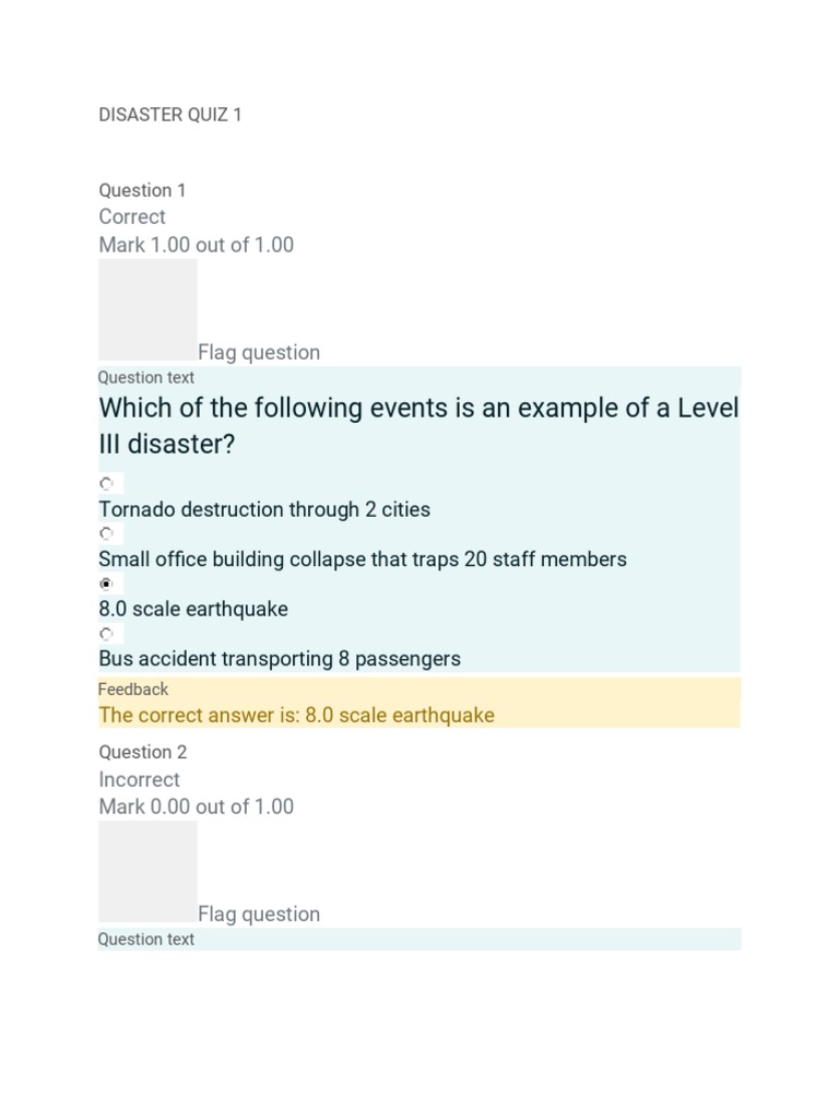 Disaster Quiz 1 | PDF | Emergency Management | Tropical Cyclones