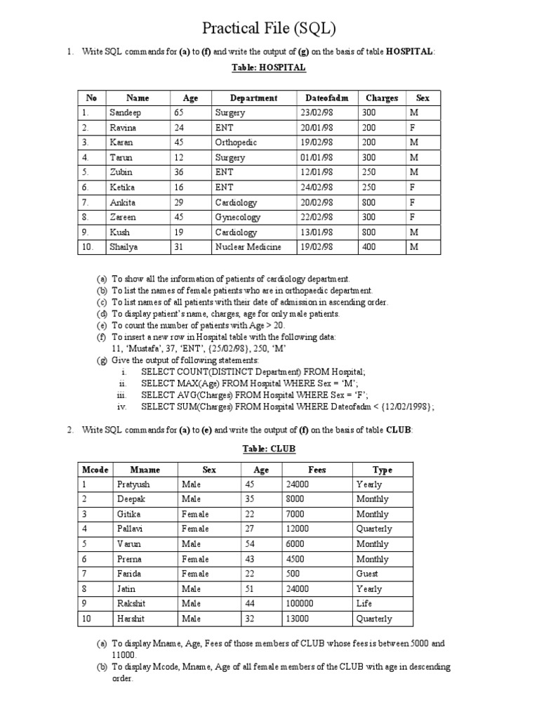 Practical File XII (SQL-TERM 2) | PDF | Sql | Table (Database)