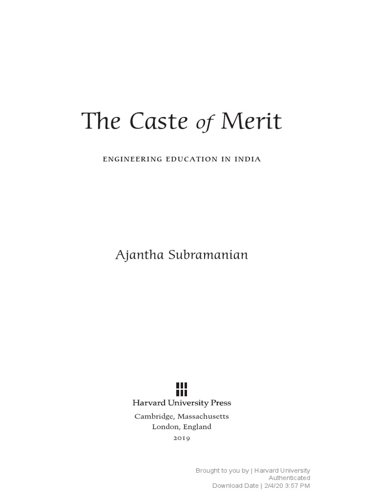 Ajantha Subramanian, Introduction, The Caste of Merit | PDF | Caste ...