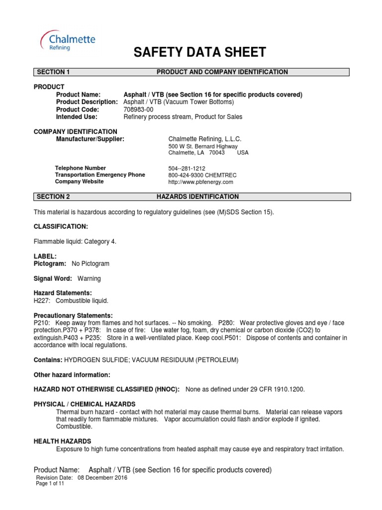 PBF MSDS Asphalt | Download Free PDF | Firefighting | Hazardous Waste