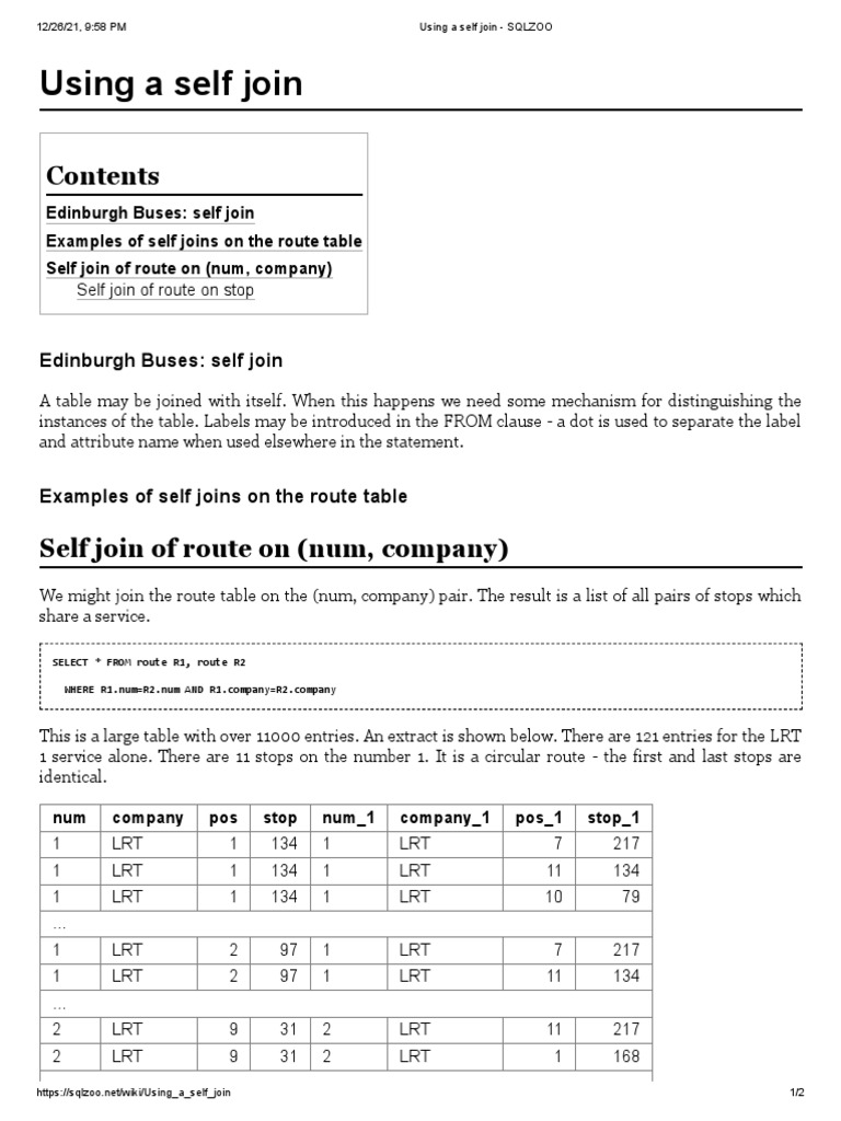 Using A Self Join - SQLZOO | PDF | Data Management | Databases