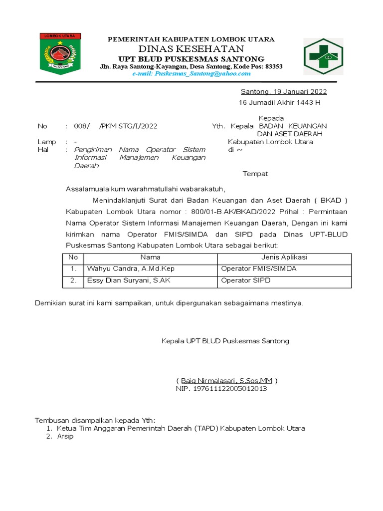Surat Usulan Operator | PDF