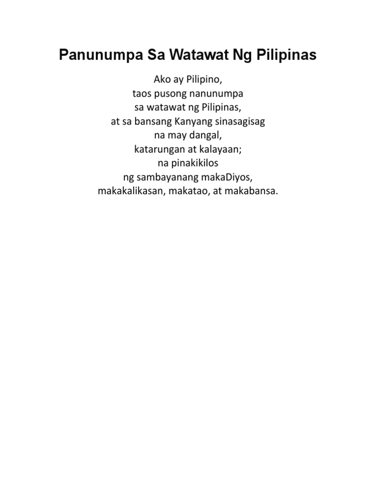 Panunumpa Sa Watawat NG Pilipinas | PDF