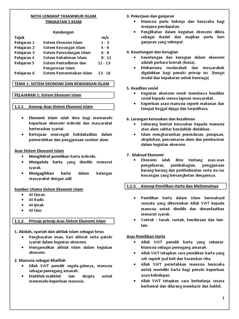 Modul Bestari Nota Lengkap Tasawwur Islam T5 KSSM | PDF