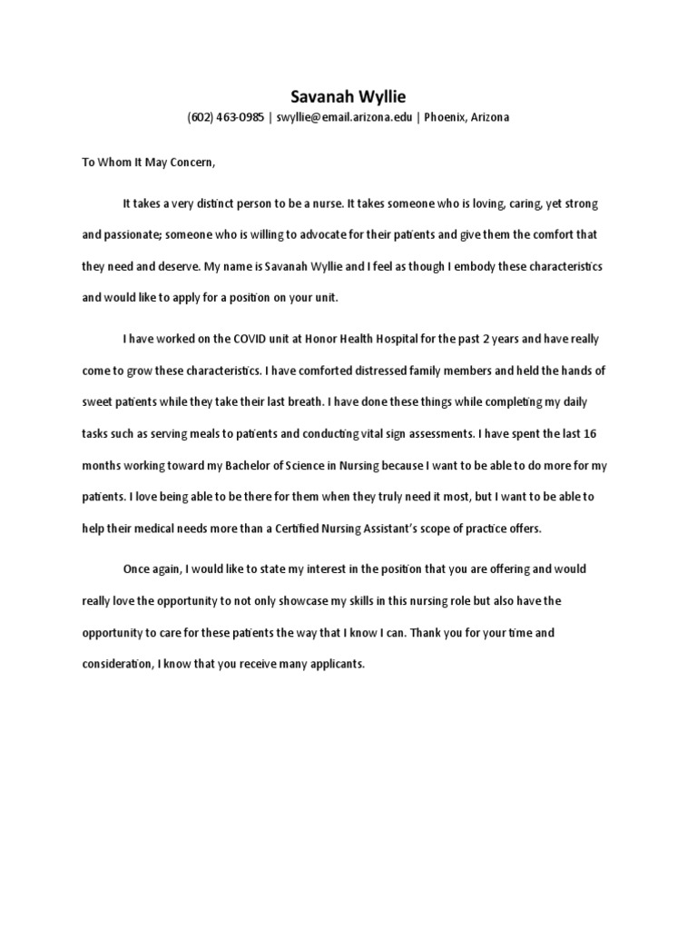 Wyllie Savanah Cover Letter Uofa | PDF | Career & Growth | Self-Improvement