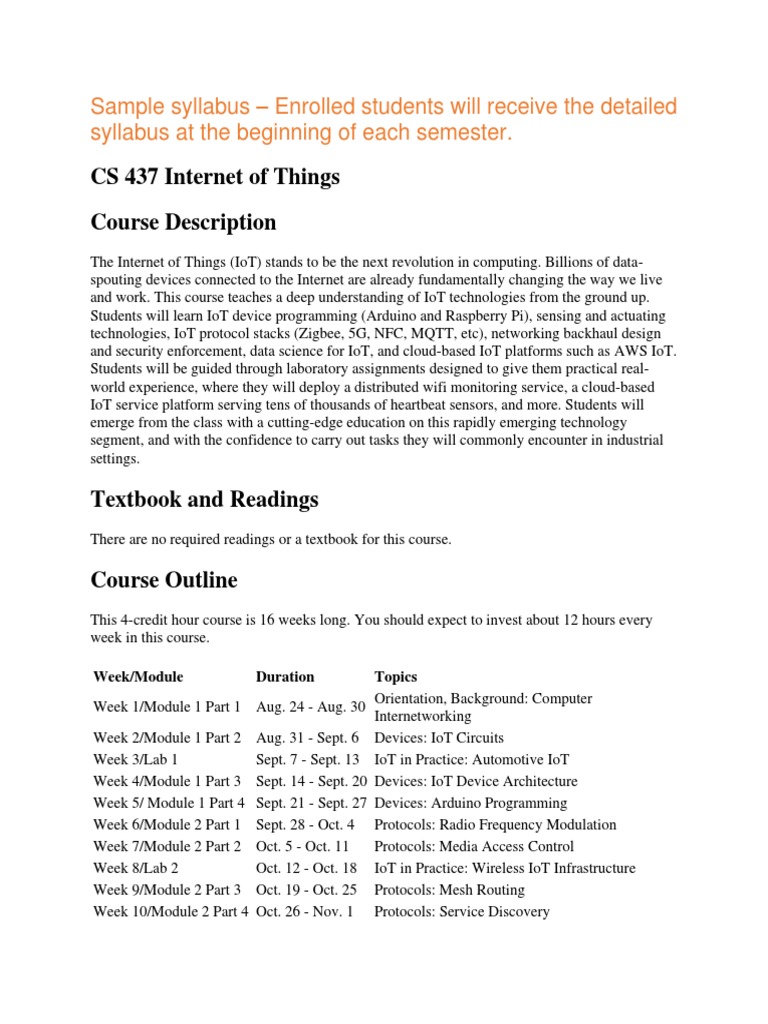 An Introduction to the Internet of Things: A Comprehensive Syllabus for ...