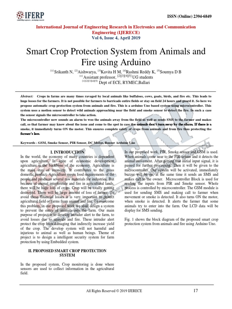 Smart Crop Protection System From Animals and Fire Using Arduino | PDF ...