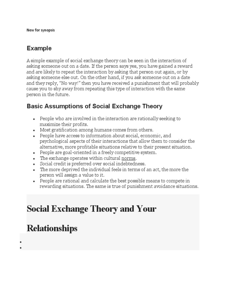 Social Exchange Theory and Your Relationships: Example | PDF
