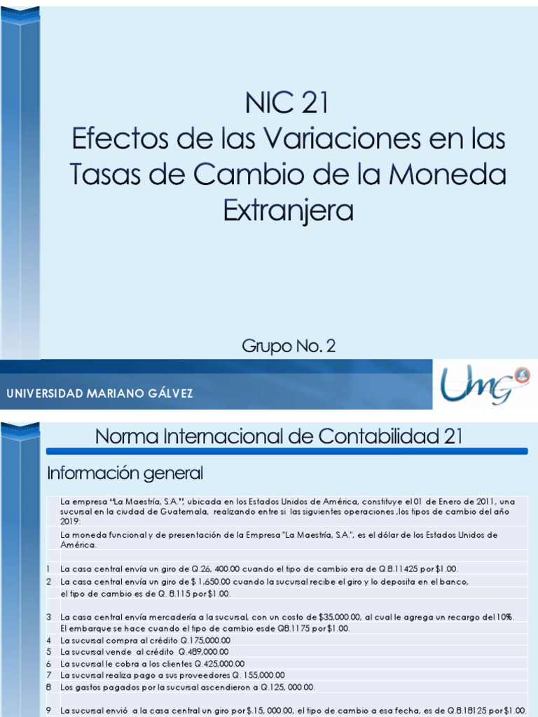 NIC 21 Presentación Grupo 2 Sección H | PDF | Tipo de cambio | Economias
