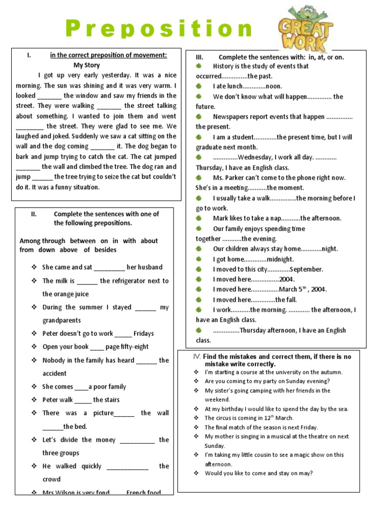 Prepositions Quiz 11-1 | PDF