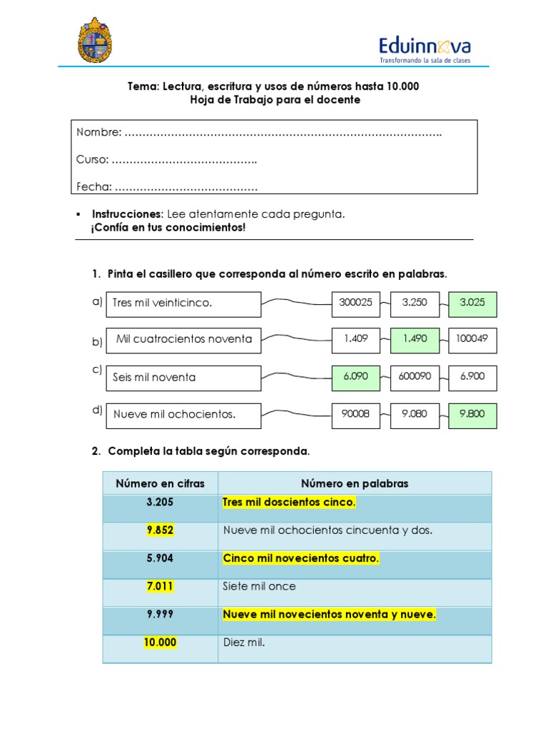 04a Hoja de Trabajo para Estudiantes - Lectura Escritura y Usos de ...