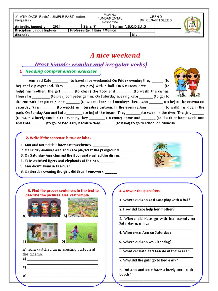 2 Atividade Revisão Simple Past Verbos Irregulares Pdf Grammar