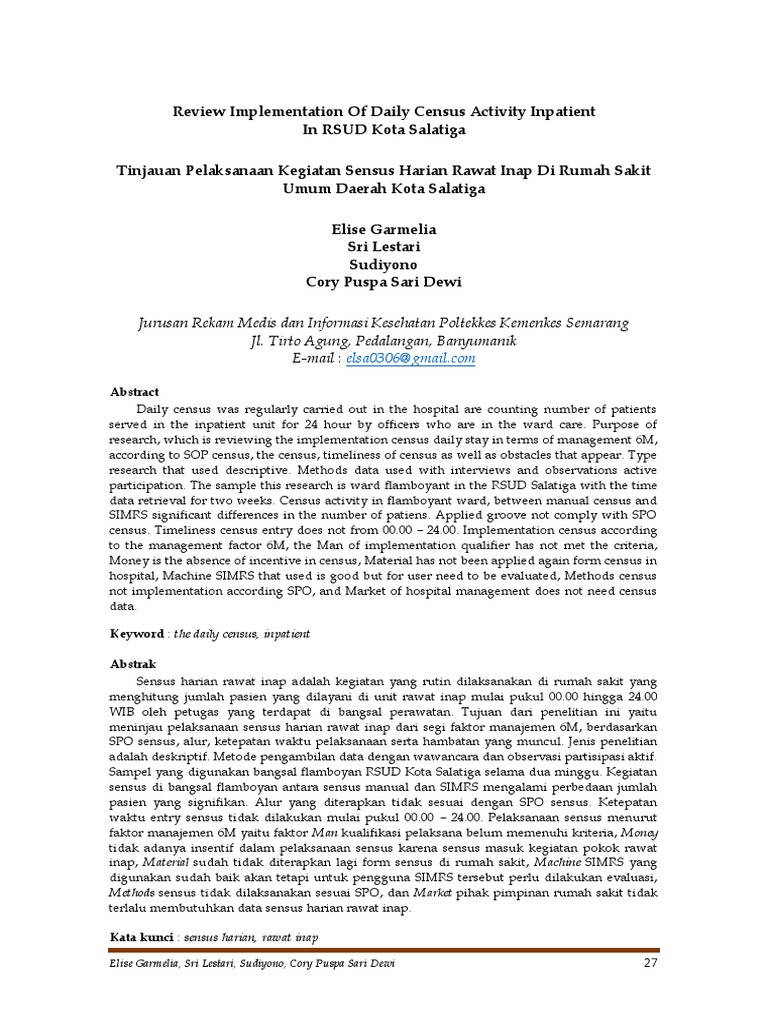 Tinjauan Pelaksanaan Kegiatan Sensus Harian Rawat Inap Di Rumah Sakit Umum Daerah Kota Salatiga ...