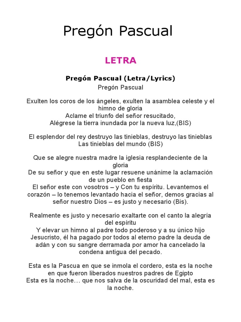 Pregon Pascual Letra | PDF | Cristo (título) | Pecado