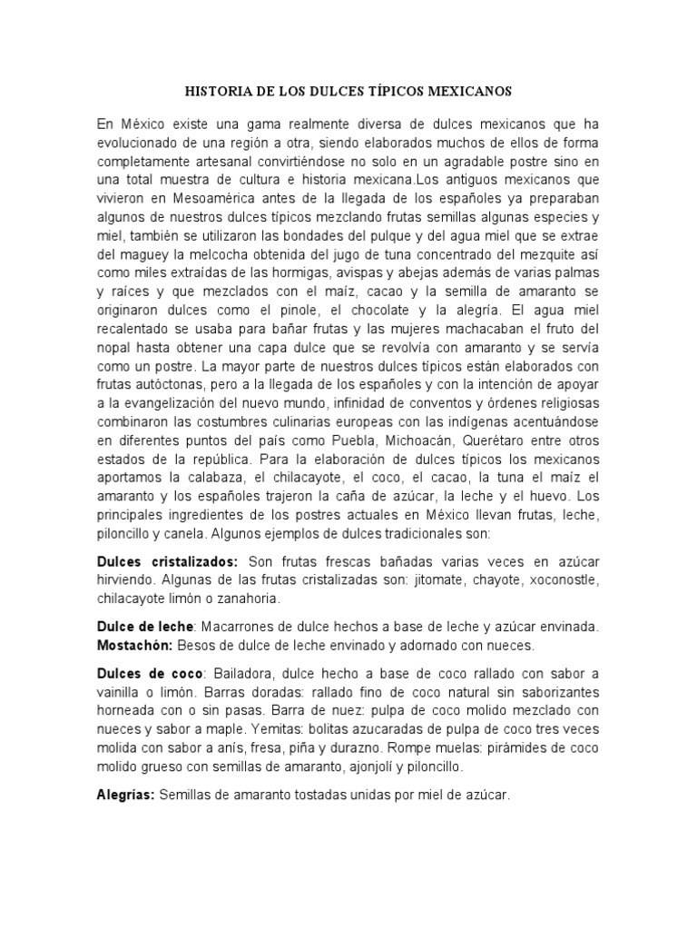 Historia de Los Dulces Típicos | PDF