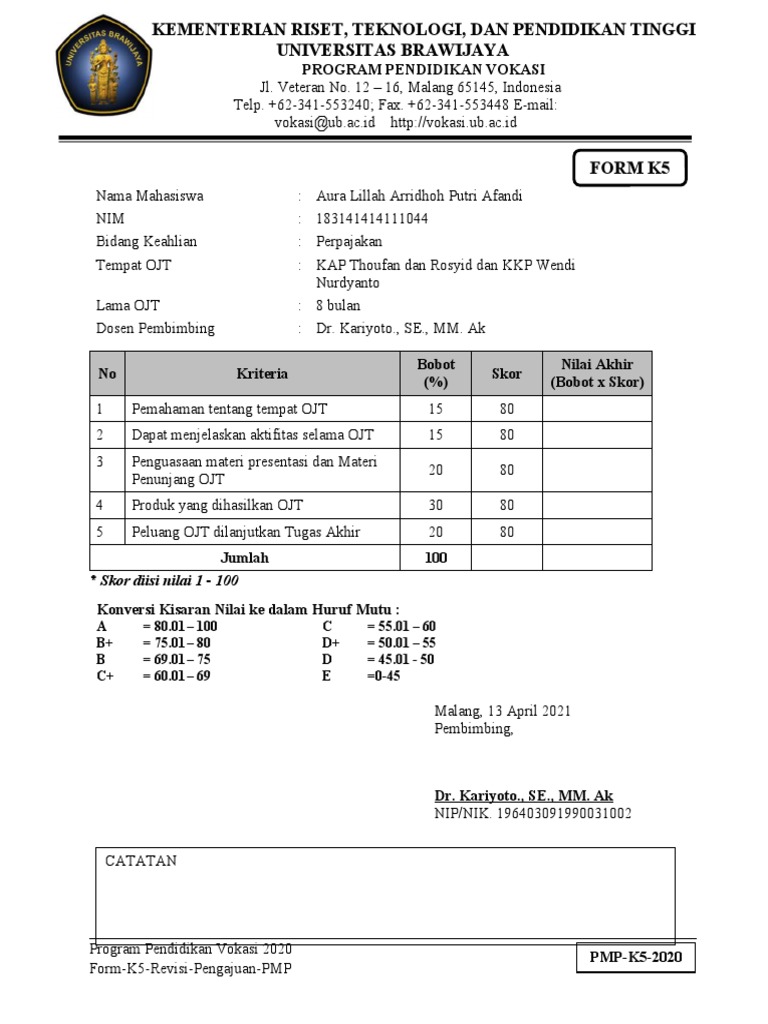 Form K5 - 183141414111044 - Aura Lillah A. P. A | PDF